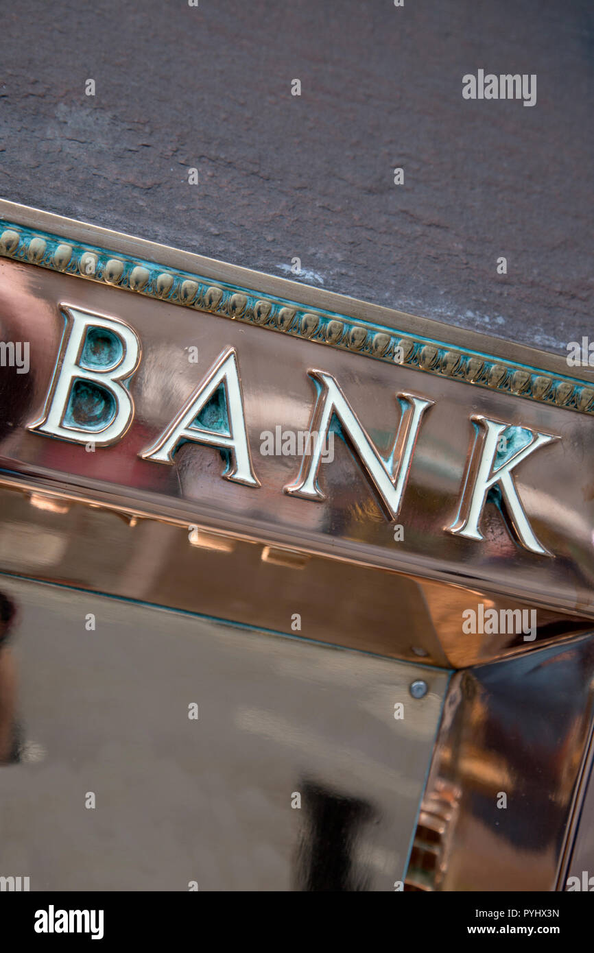 Bank Sign on Building Facade Stock Photo - Alamy