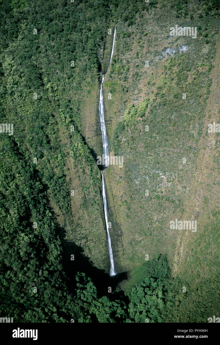 Hawaii. Kohala. Deep ravine with three stage waterfall Stock Photo - Alamy