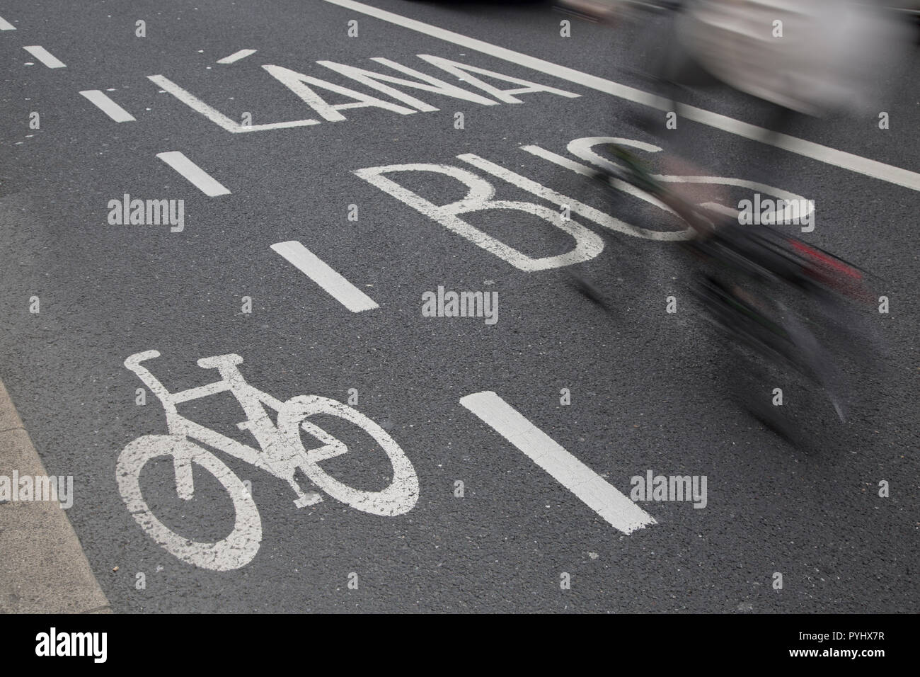Bus Lane and Cycle Path with Cyclist, Dublin, Ireland Stock Photo - Alamy