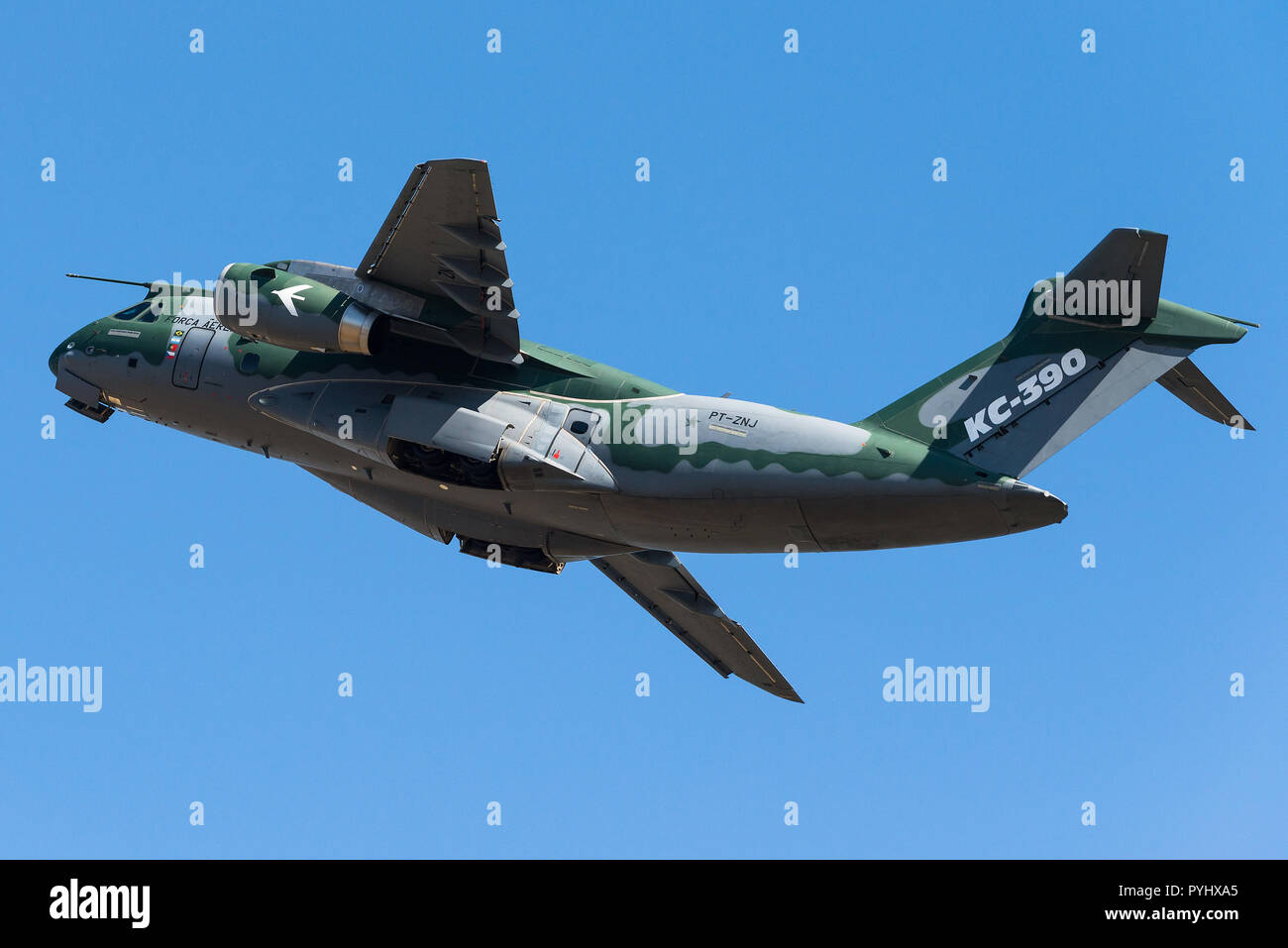 Departure of an Embraer KC-390 military transport aircraft of the ...