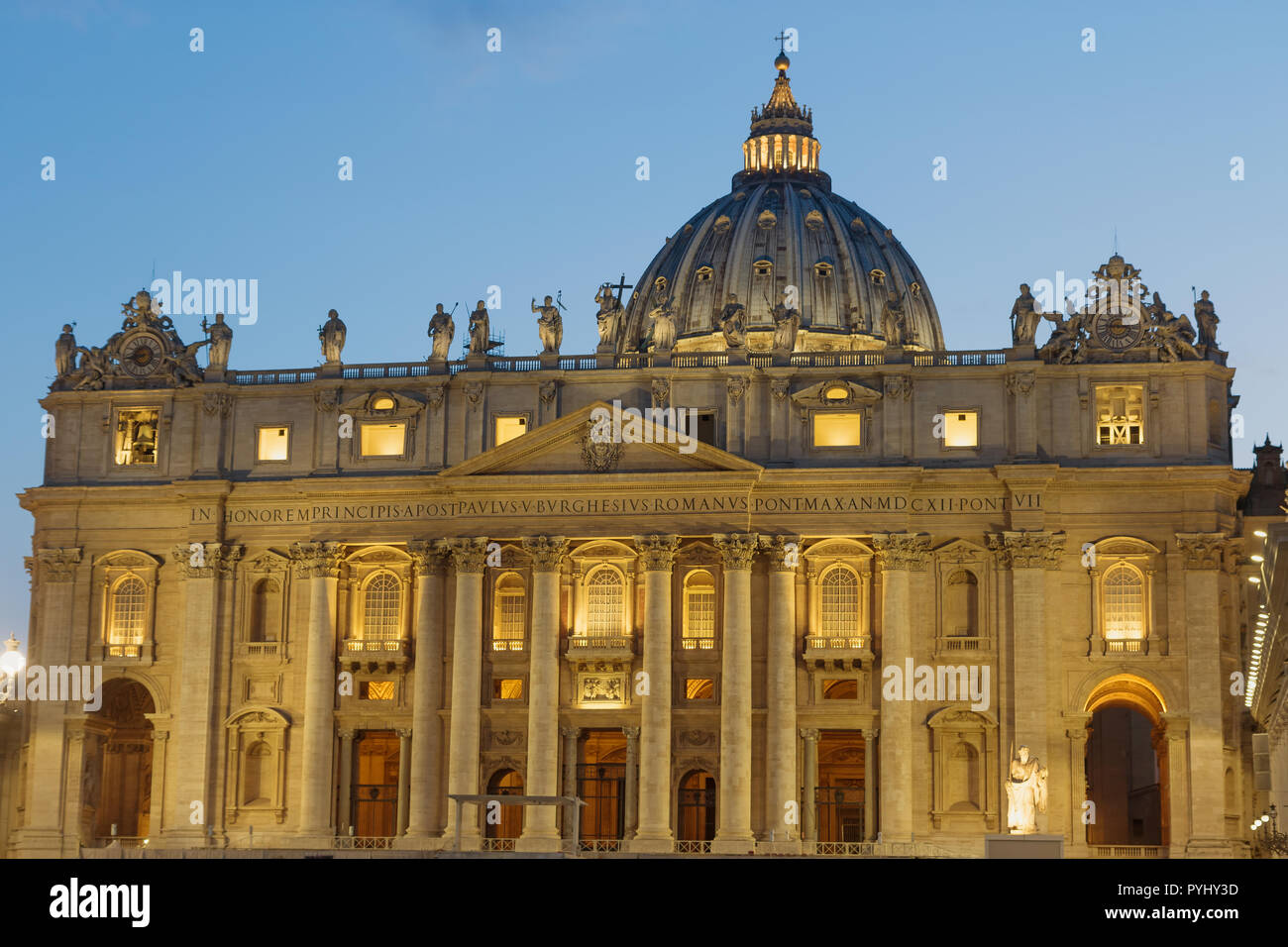 Night view of empty St. Peter's Basilica in Vatican City Stock Photo ...