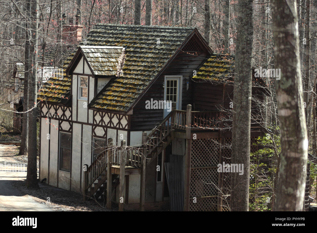 Small guest house built in Tudor style in rural Virginia, USA Stock ...