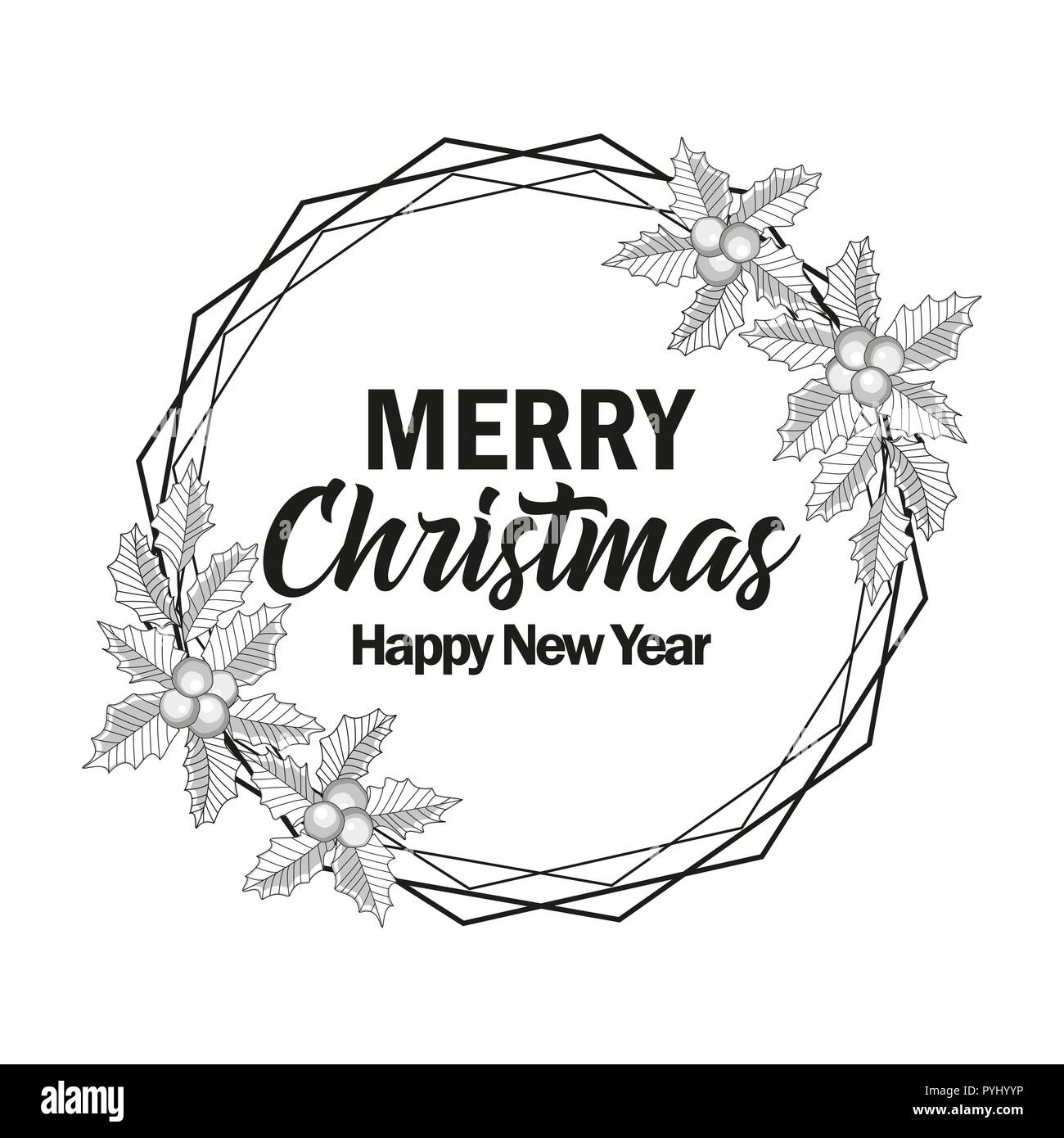 Set christmas mistletoe holly Black and White Stock Photos & Images - Alamy