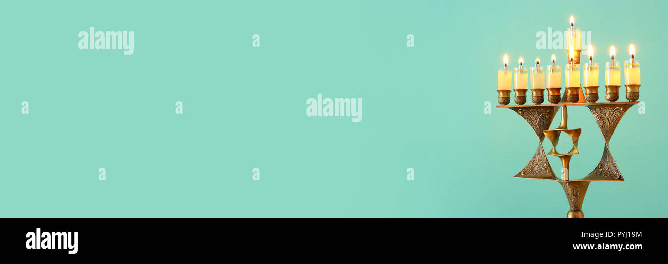 Banner of jewish holiday Hanukkah background with menorah (traditional ...