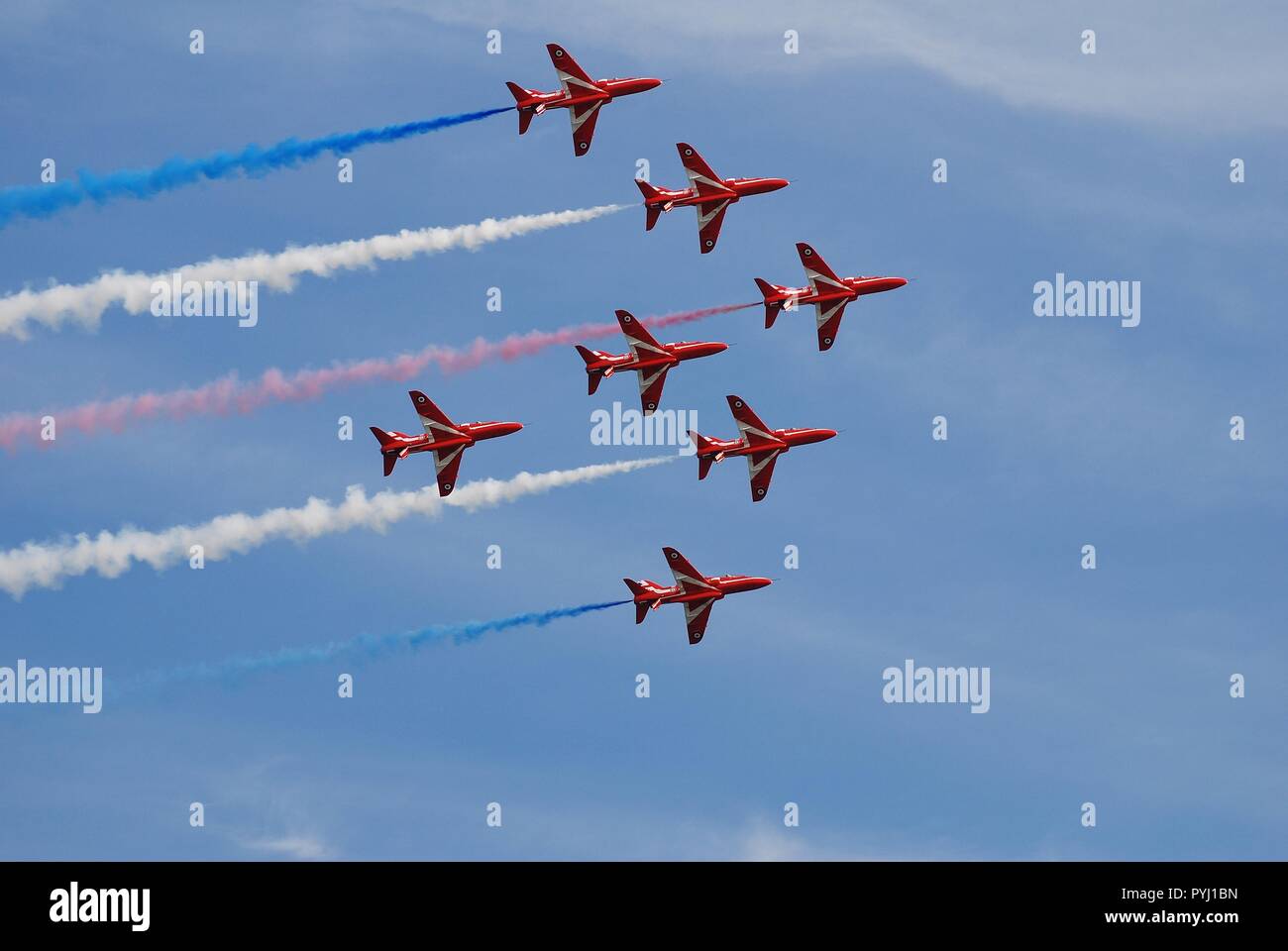 RAF aerobatic display team The Red Arrows perform over the sea at ...