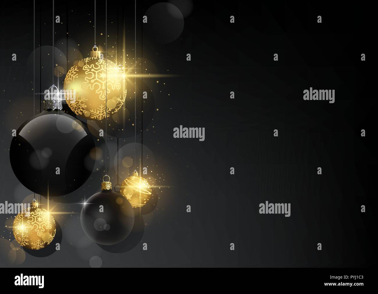 Christmas Background with Black and Golden Baubles Stock Vector Image ...