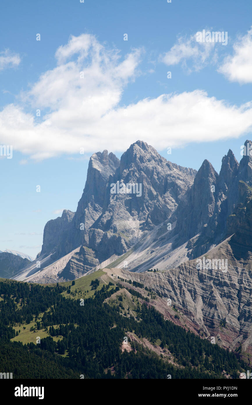 The Geisler Gruppe or Gruppo delle Odle from the Rasciesa above the Val ...