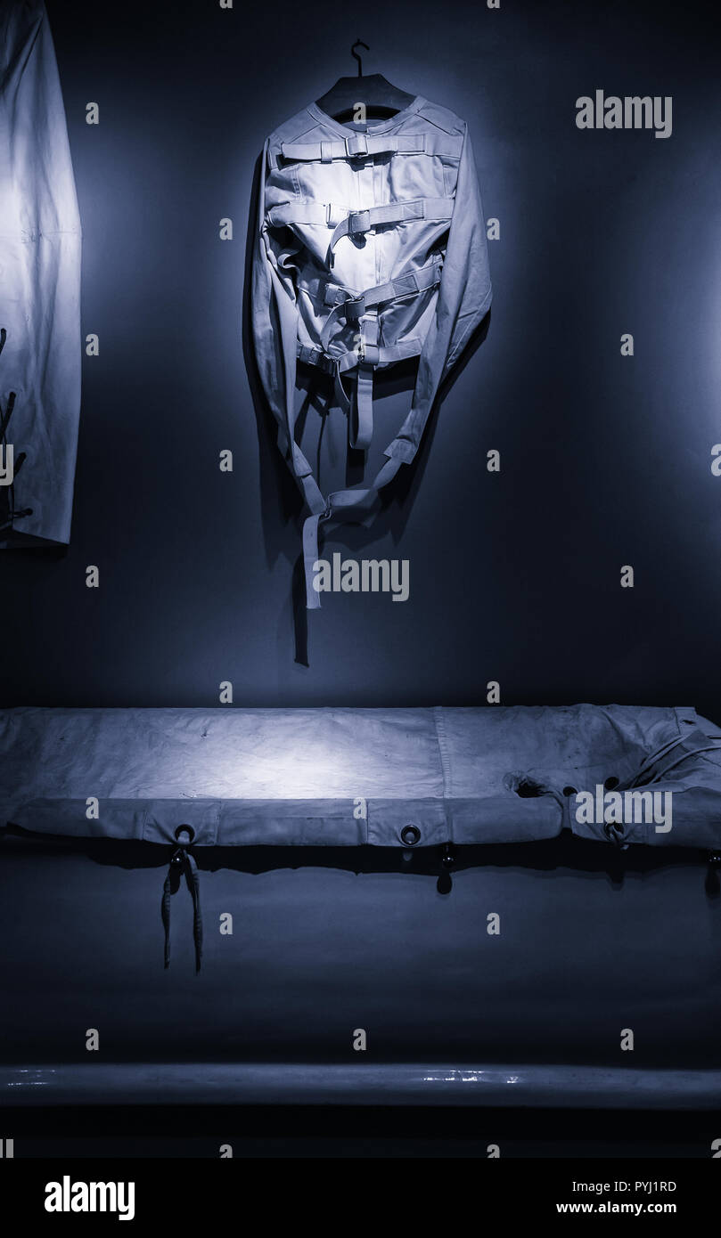Old psychiatric straitjacket, mental hospital detail, psychosis Stock ...
