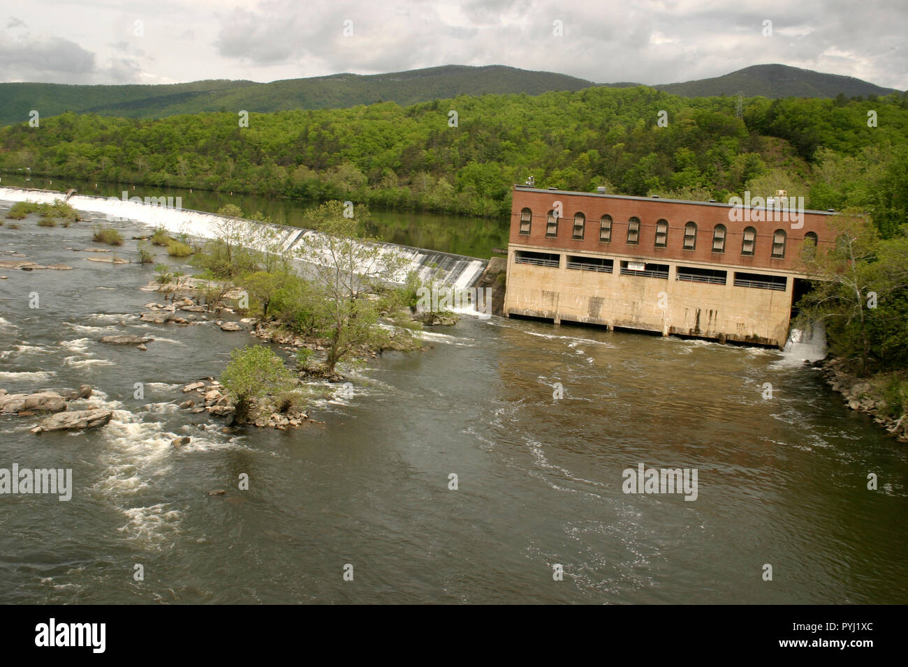 Dam at Cushaw Hydroelectric Power Plant on James River in Virginia, USA ...