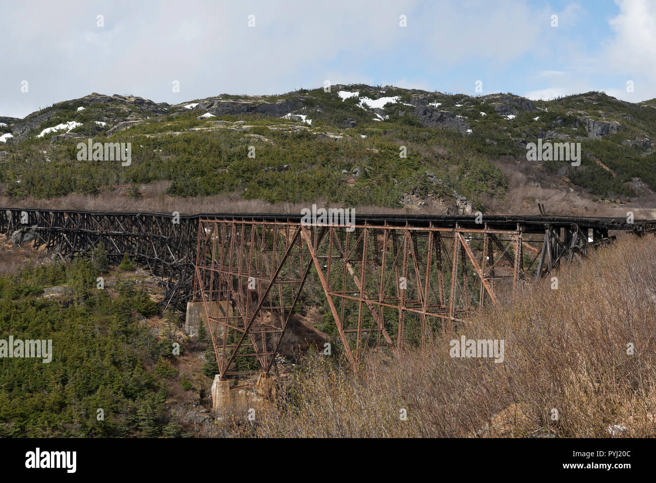 The disused steel cantilever bridge on the White Pass and Yukon Route ...