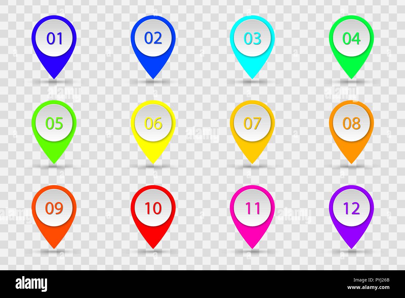 Number Bullet Point Colorful 3d Markers. Step number bullet buttons ...