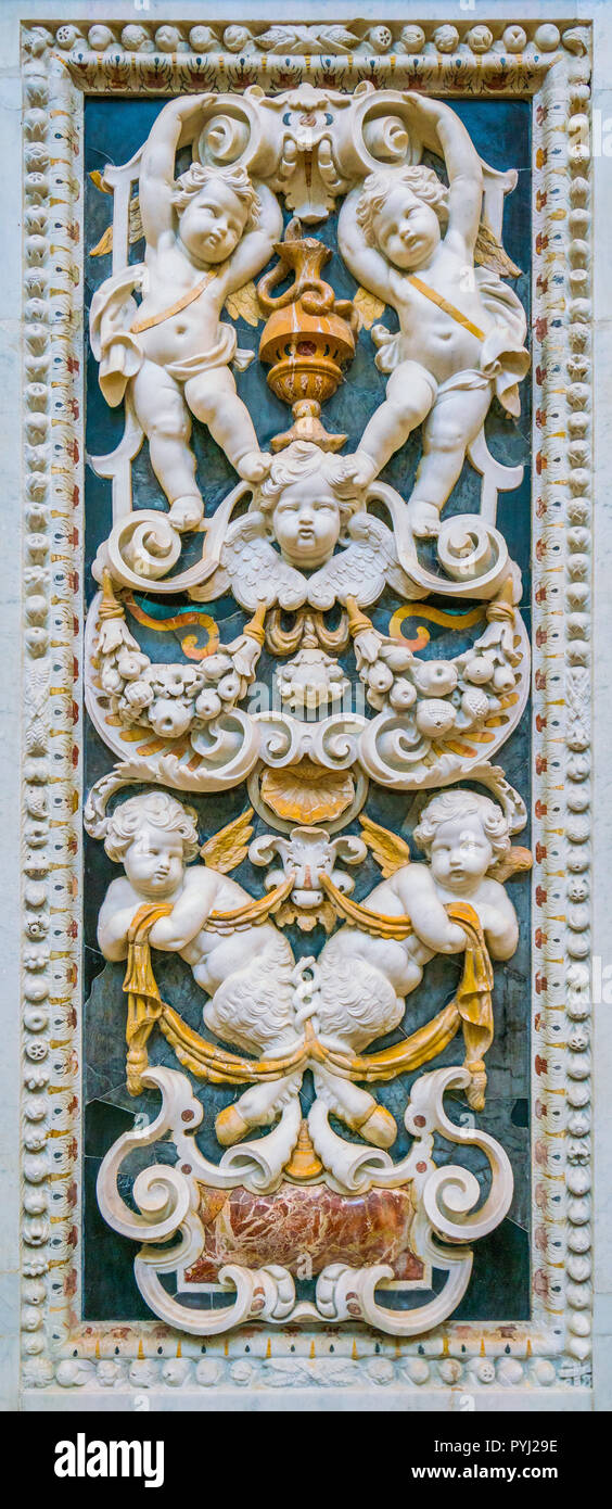 Marble bas relief detail in the Church of the Gesù in Palermo. Sicily ...