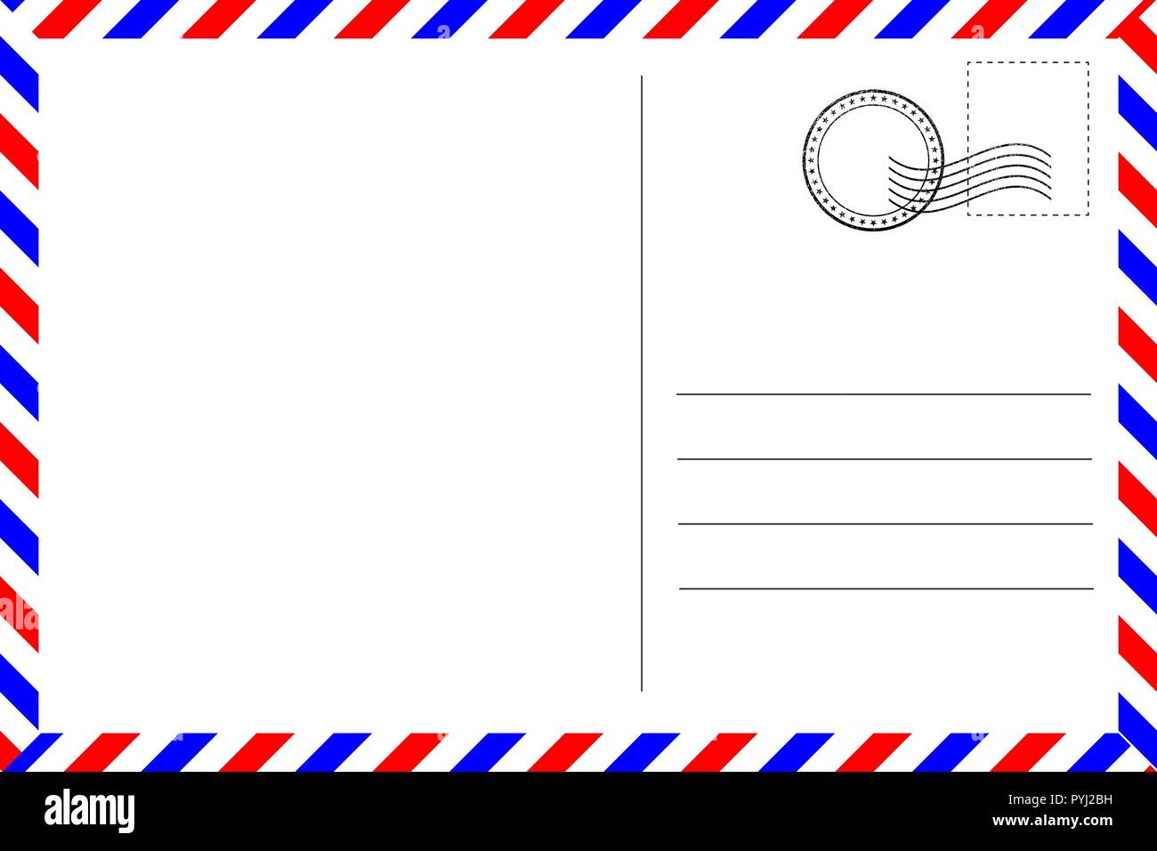 Realistic vintage postcard with red and blue borderline Stock Vector ...