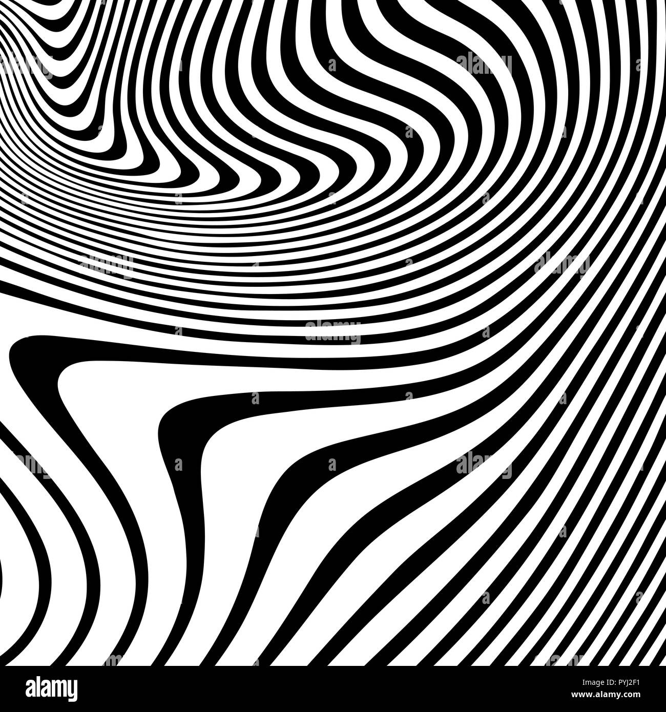 Wavy stripes background with curved ripple lines. Vector zebra texture ...