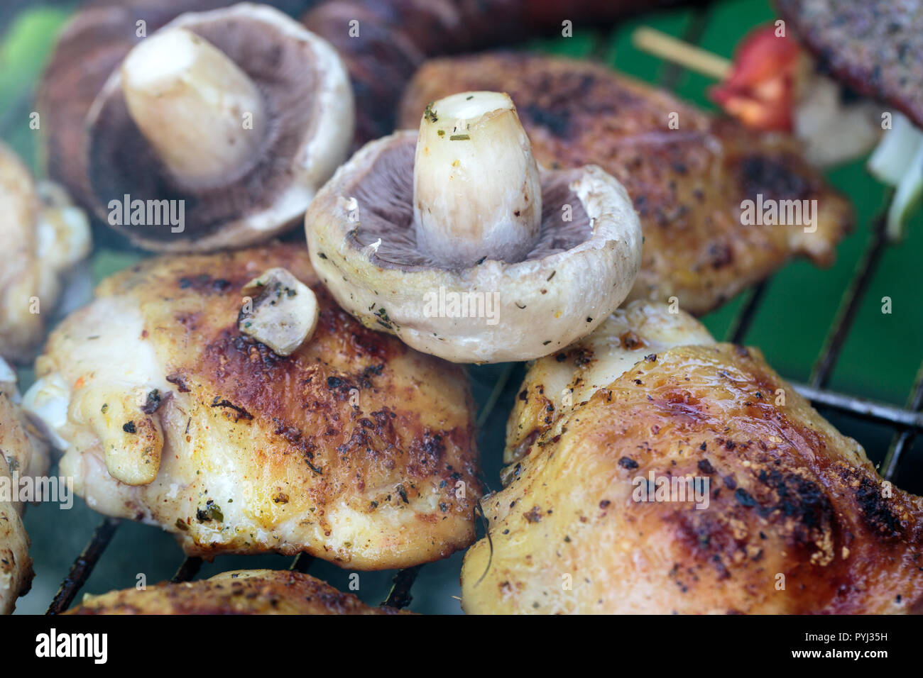barbecue with delicious grilled meat on grill Stock Photo - Alamy