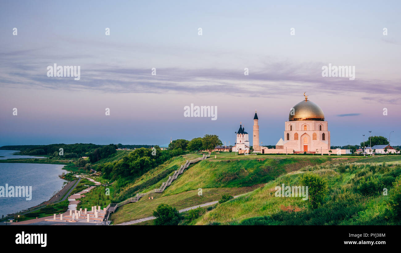 Temples and Buildings of Bolghar on Coastal Hill at Sunset Light Stock ...