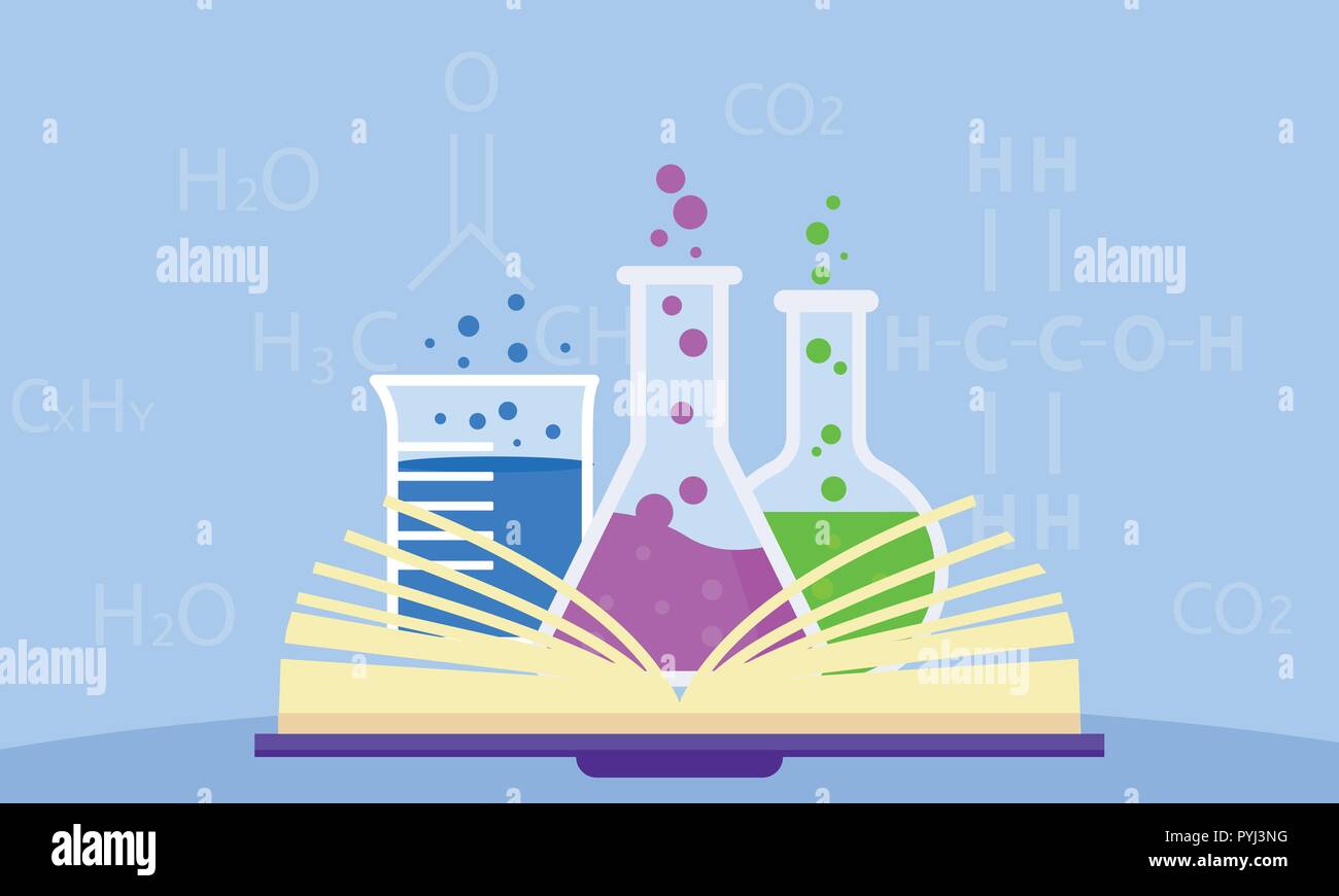 Open chemistry book concept background, flat style Stock Vector Image ...