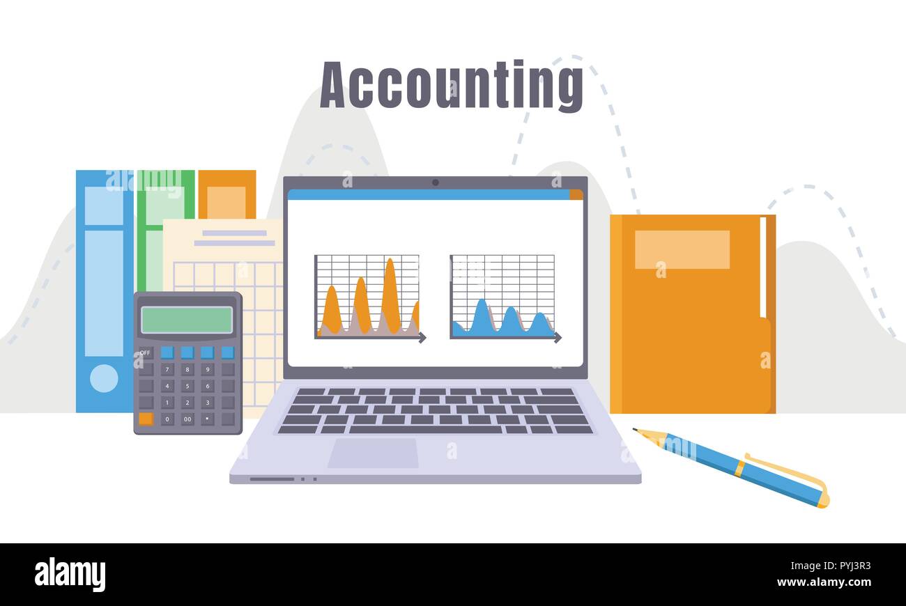 Accounting laptop concept background, flat style Stock Vector Image ...