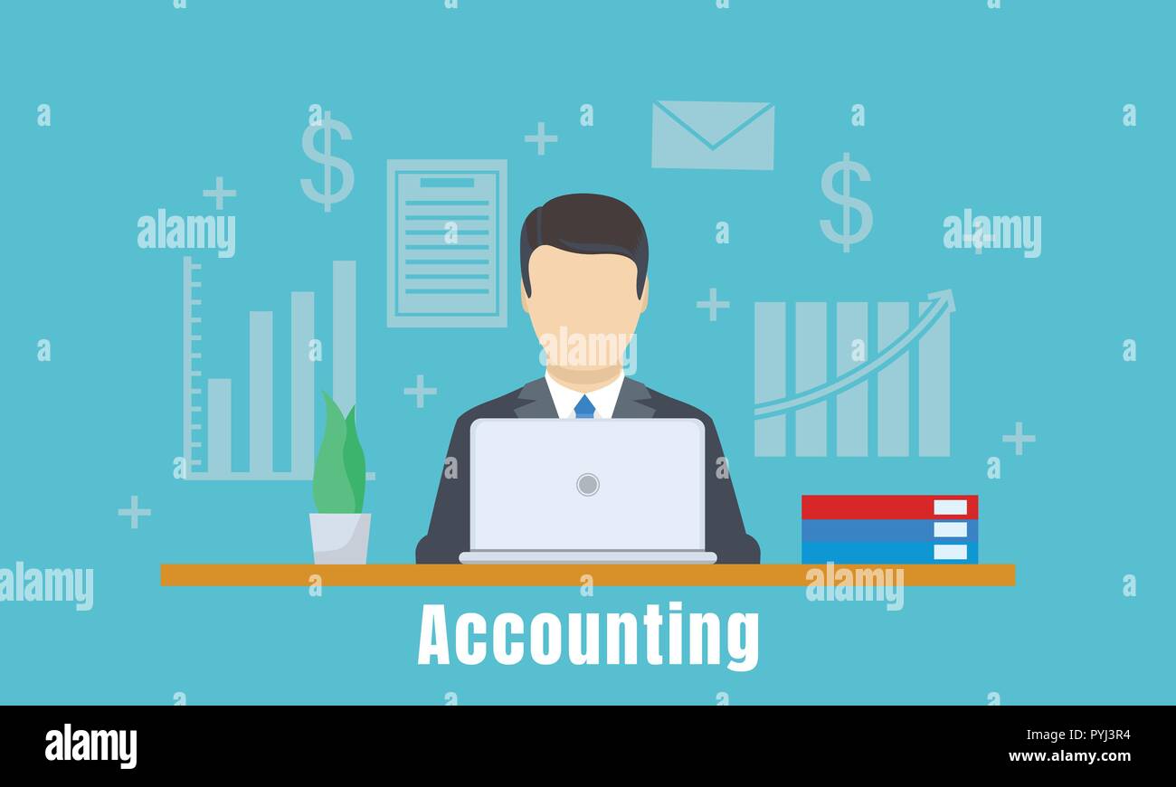 Accounting office man concept background, flat style Stock Vector Image ...