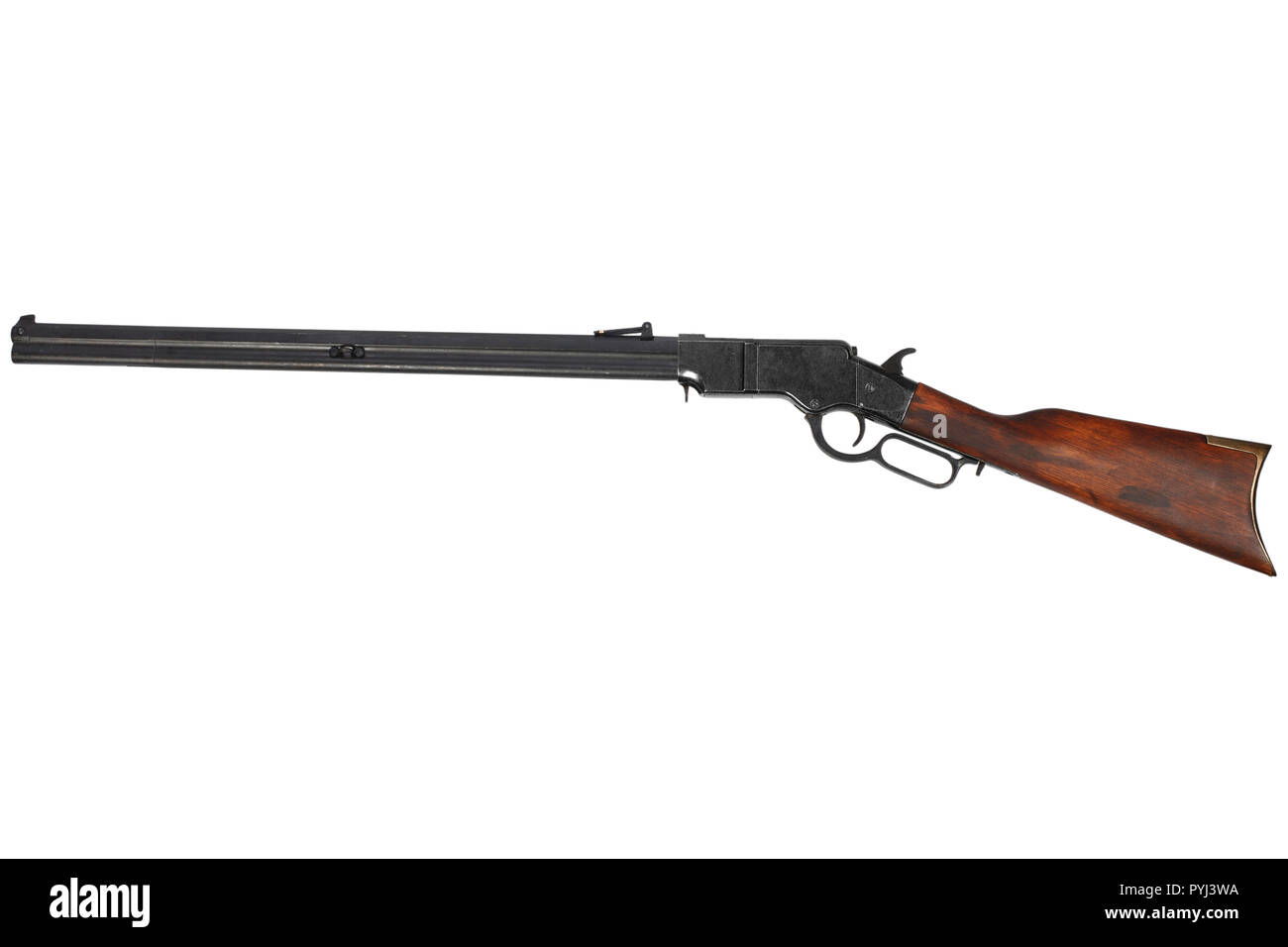 Wild west repeating rifle isolated on white background Stock Photo - Alamy