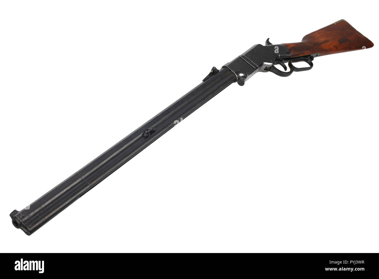 Wild west repeating rifle isolated on white background Stock Photo - Alamy