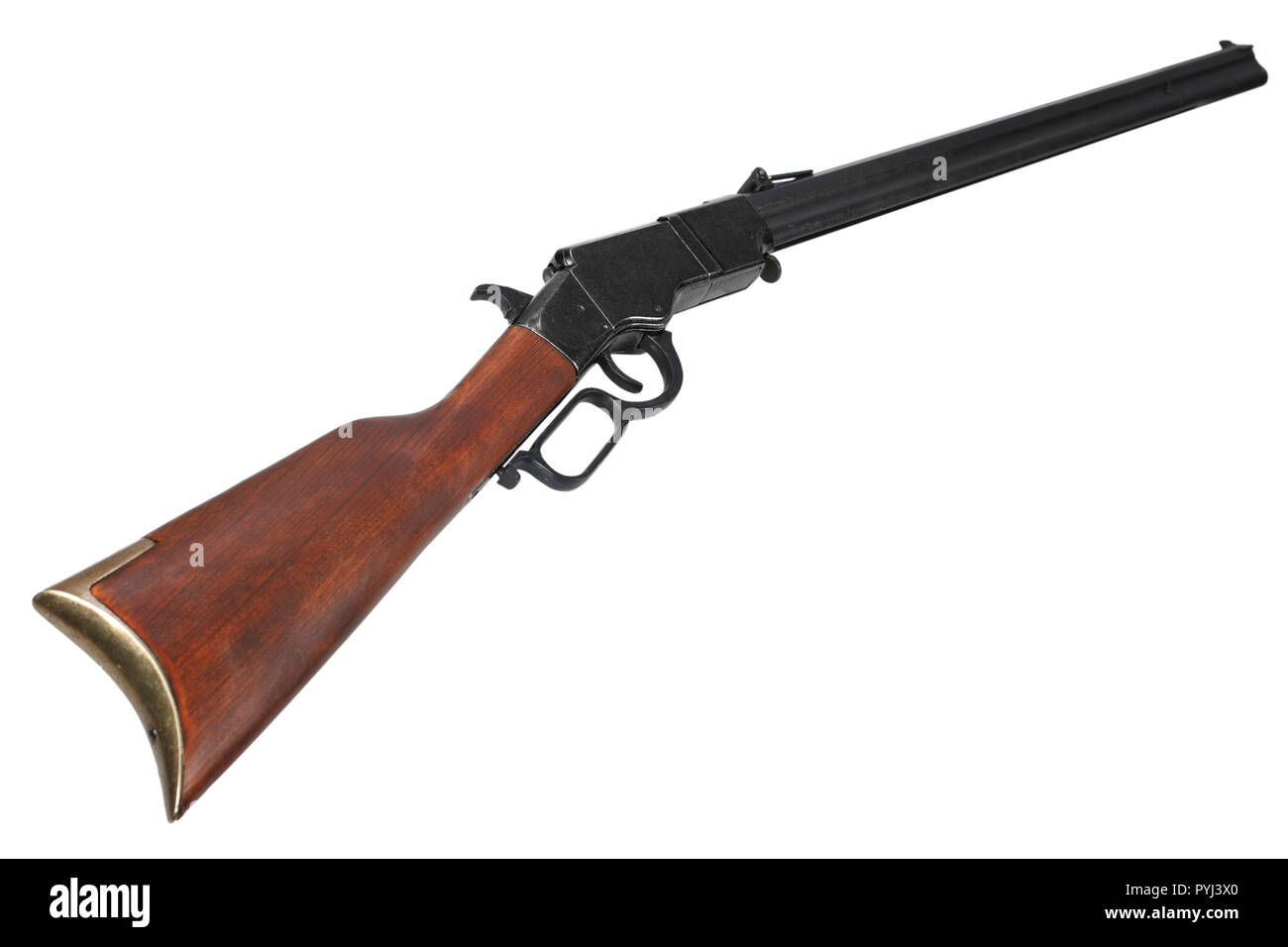 Wild west repeating rifle isolated on white background Stock Photo - Alamy