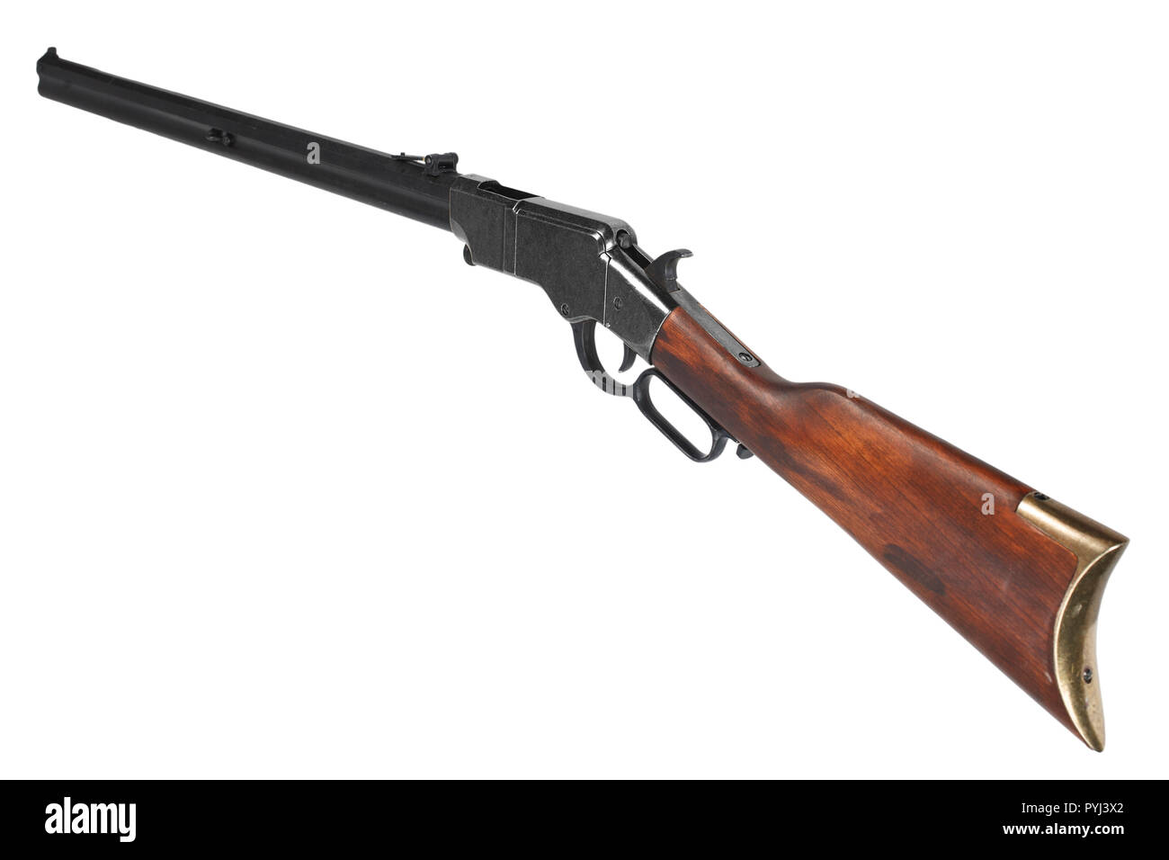 Wild west repeating rifle isolated on white background Stock Photo - Alamy