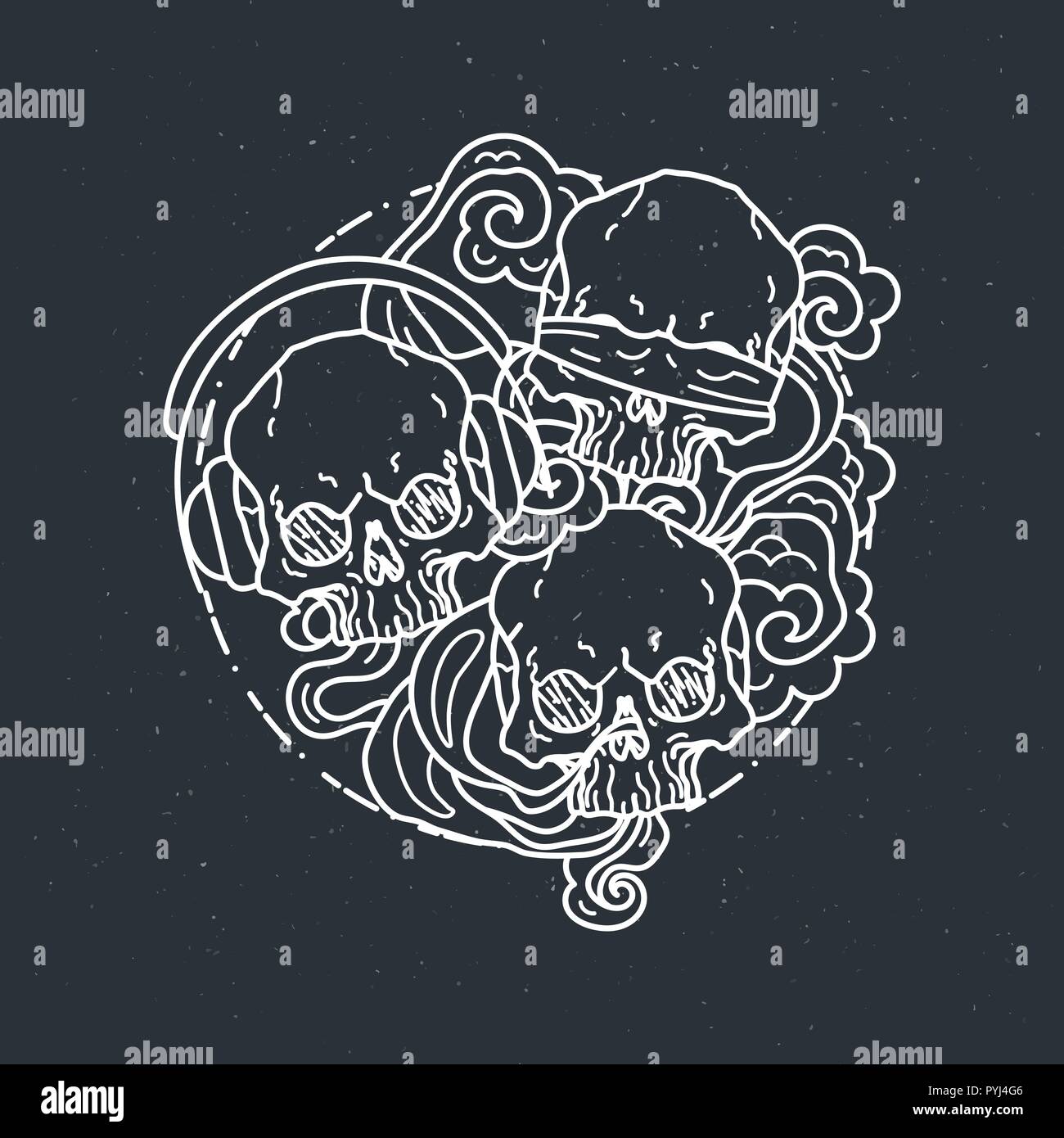 Composition of three skulls. Vector illustration of black and white ...