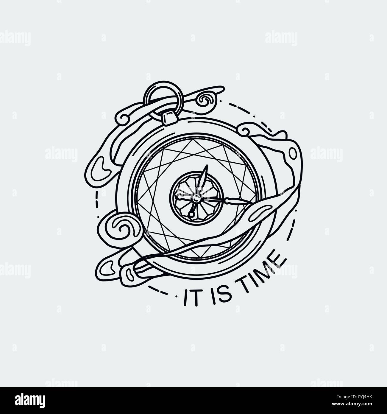It is time. Vintage illustration of thin line clock timer icon. Vector ...