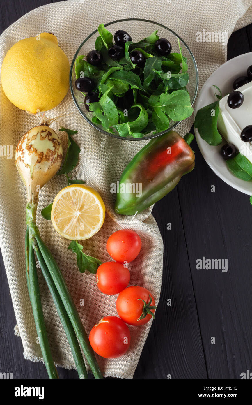 Ingredients for cooking Greek salad. Top view Stock Photo - Alamy