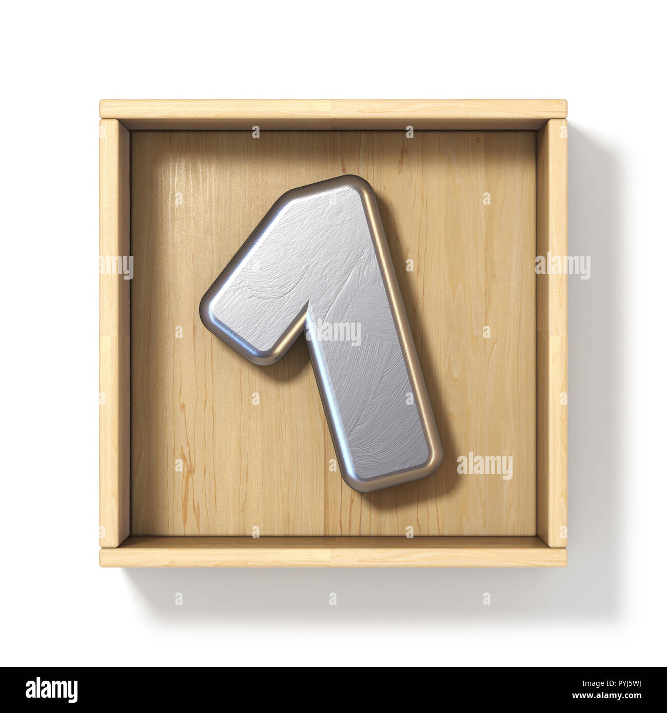 Silver metal number 1 ONE in wooden box 3D render illustration isolated ...