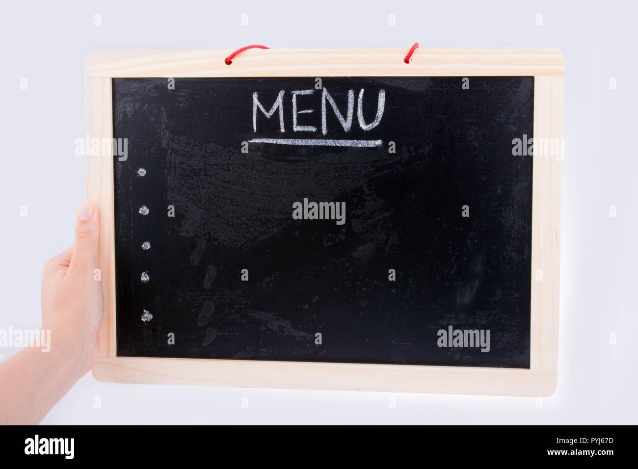Hand holding the board with the title of menu Stock Photo - Alamy