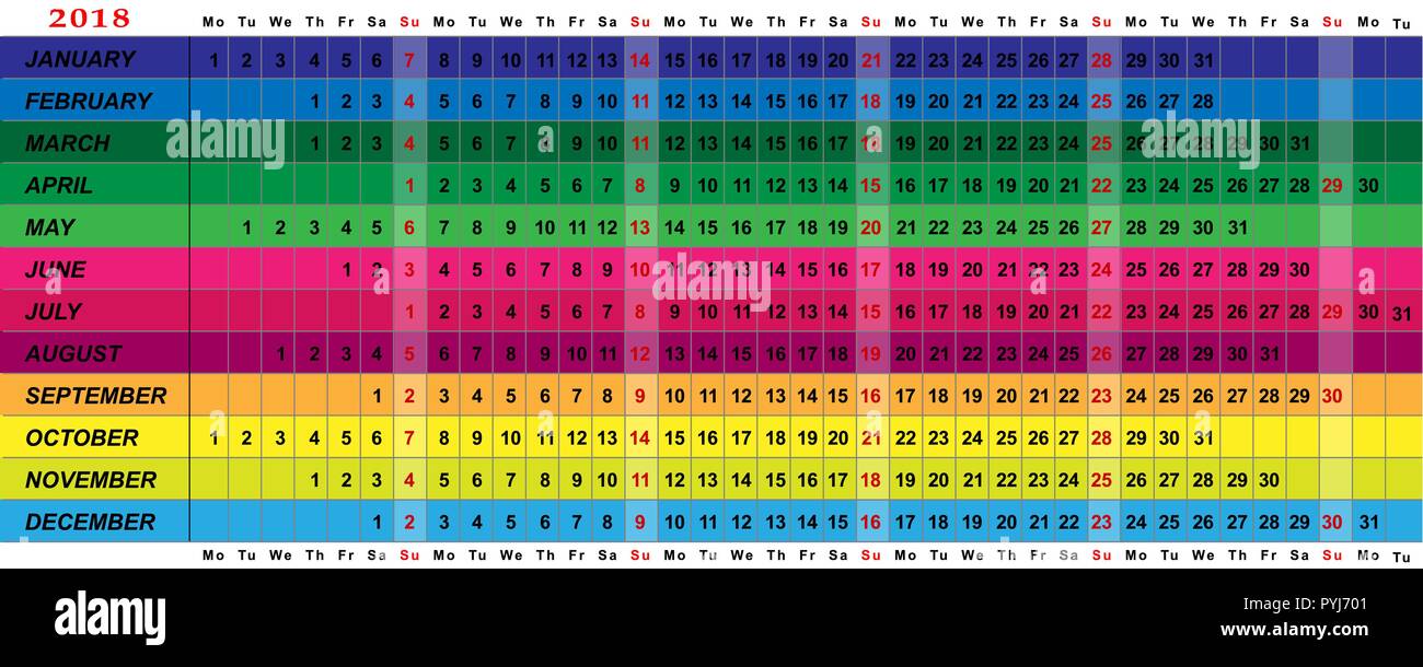 Simple calendar Layout for 2018 year, vector, illustration Stock Vector ...