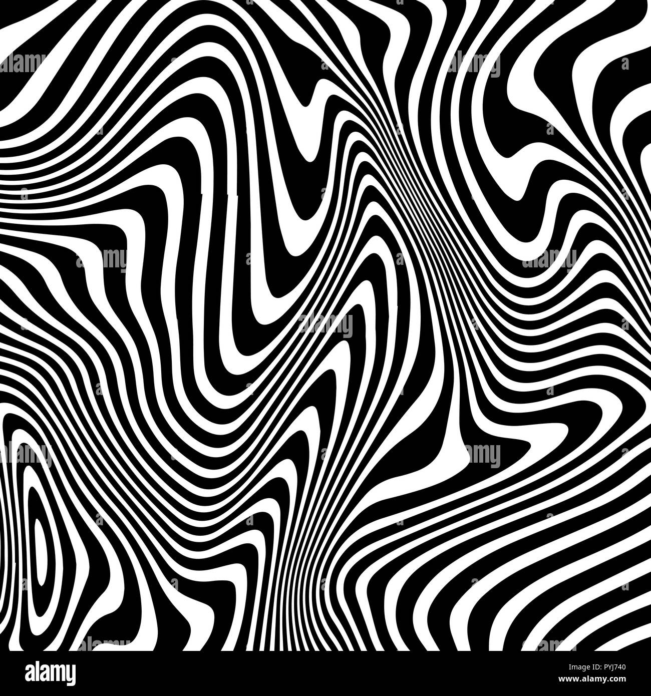 Wavy stripes background with curved ripple lines. Vector zebra texture ...