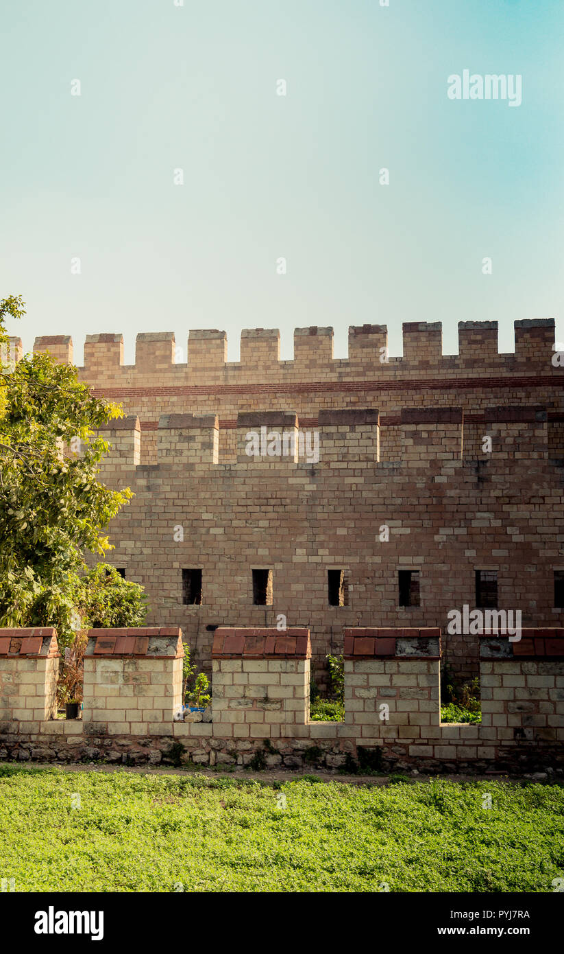 The ancient city walls of Constantinople in Istanbul, Turkey Stock ...