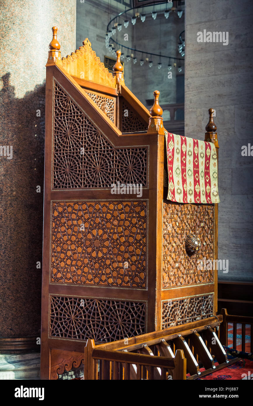 Wooden minbar sermon pulpit of Ottoman times in mosque Stock Photo - Alamy