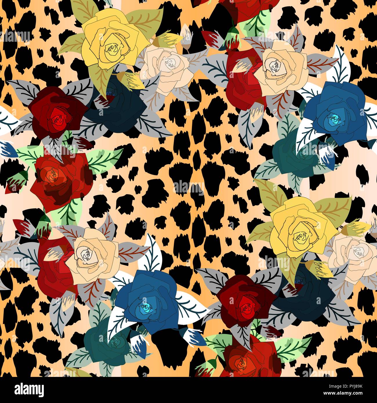 Animal flower seamless pattern in vector. Leopard skin and flowers ...