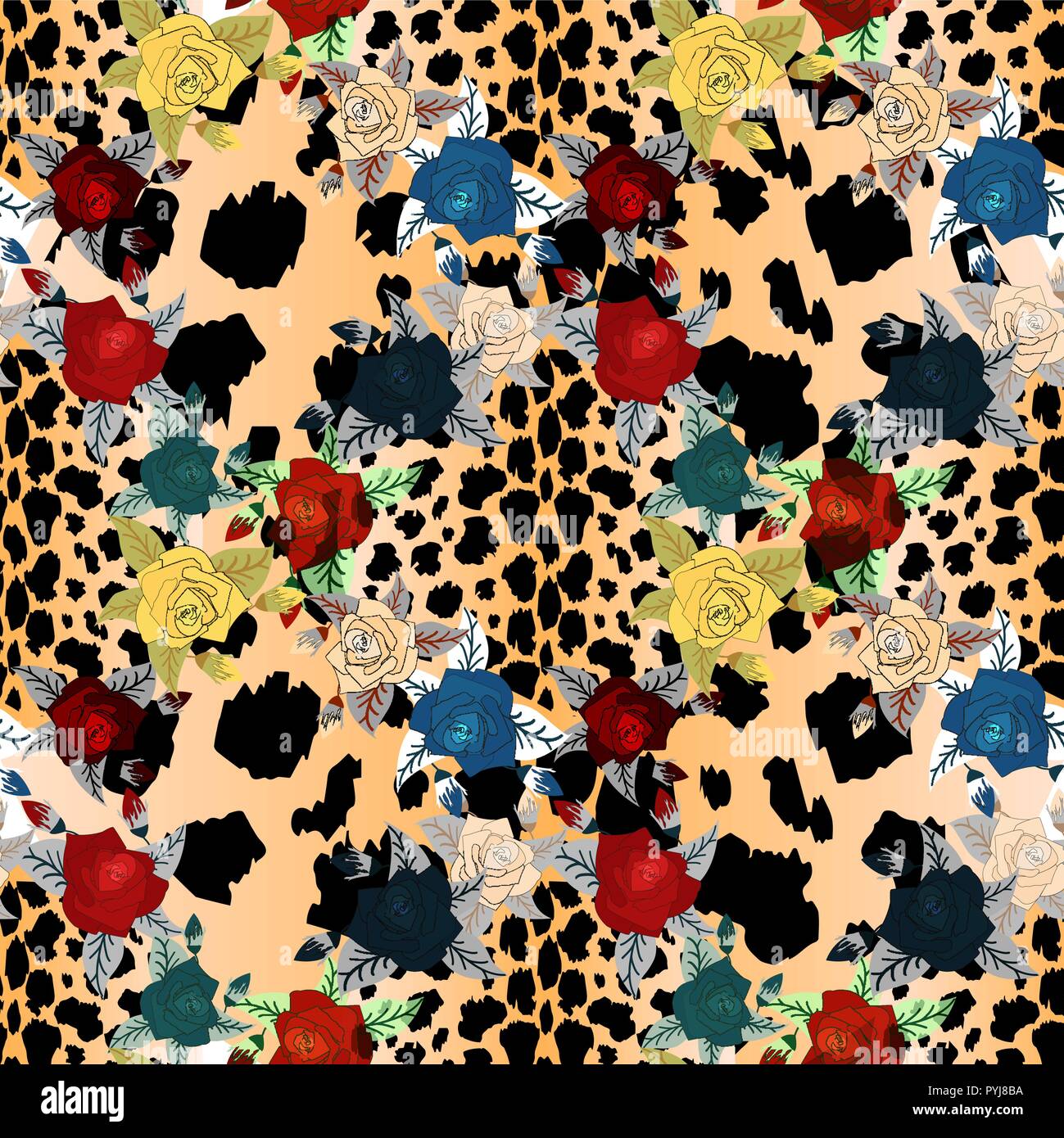 Animal flower seamless pattern in vector. Leopard skin and flowers ...