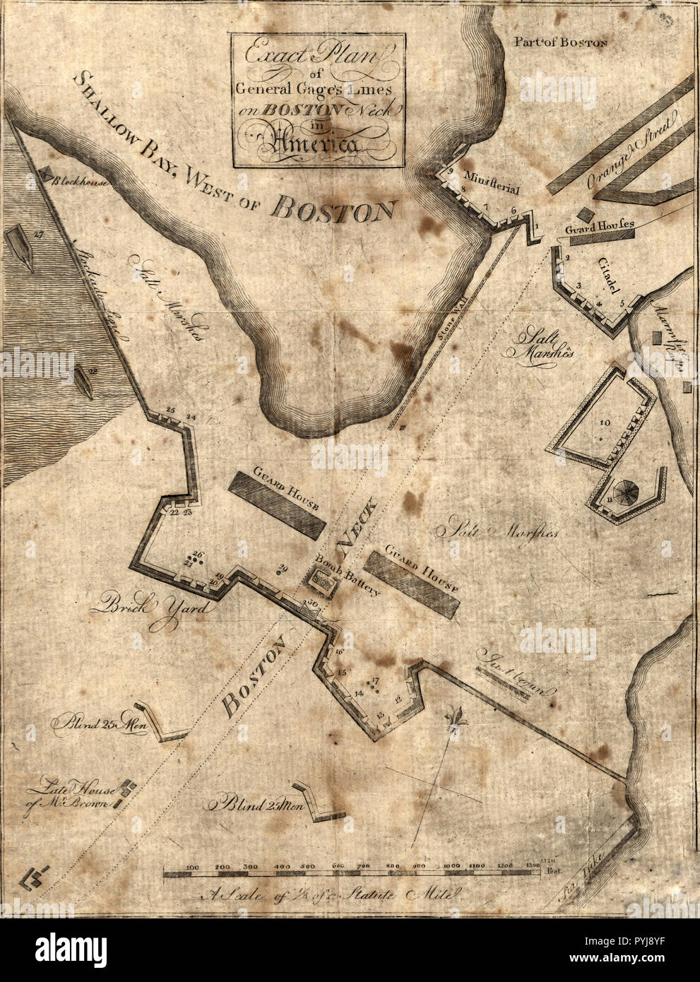 Vintage Maps / Antique Maps - Exact plan of General Gage's lines on ...