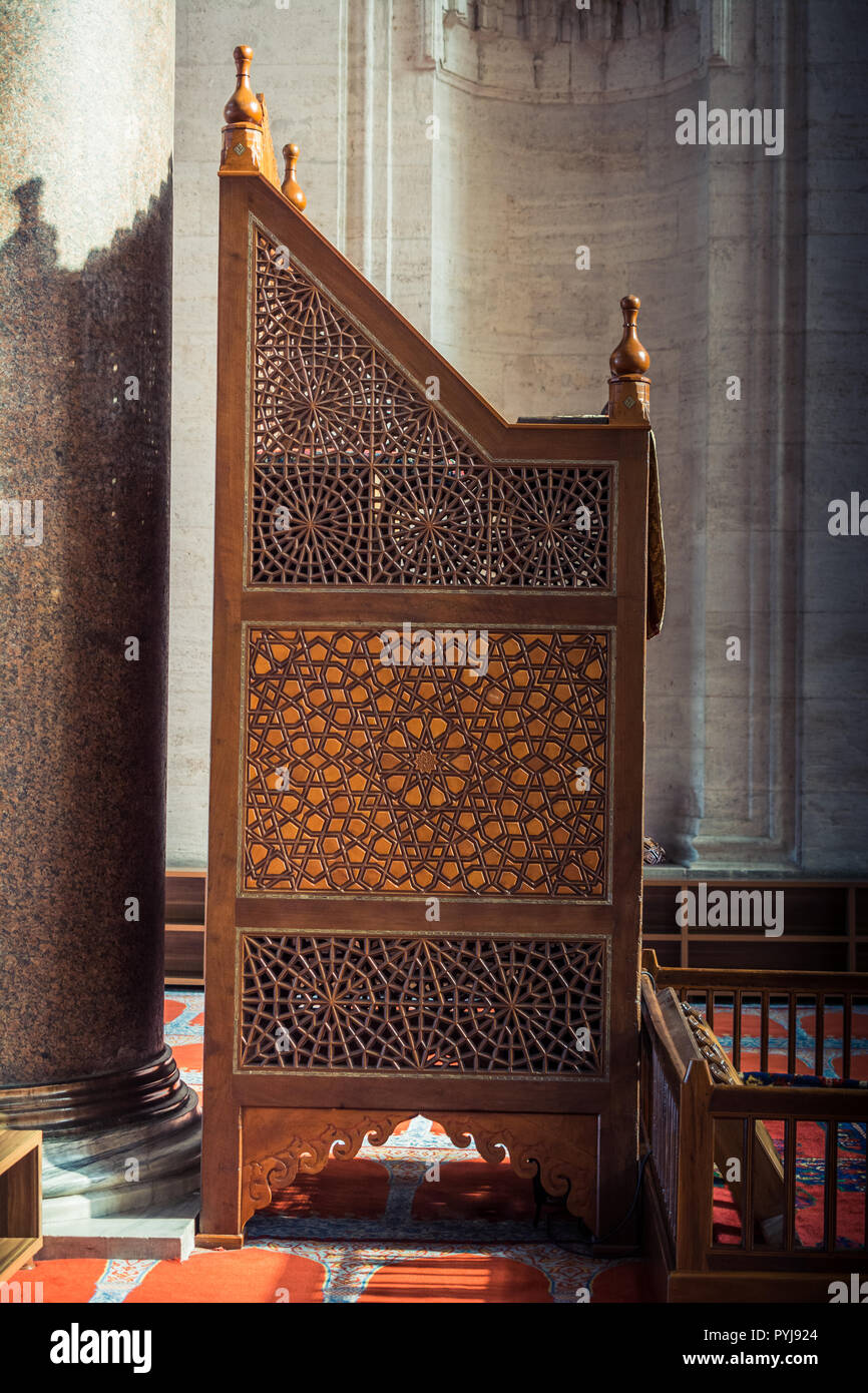 Wooden minbar sermon pulpit of Ottoman times in mosque Stock Photo - Alamy