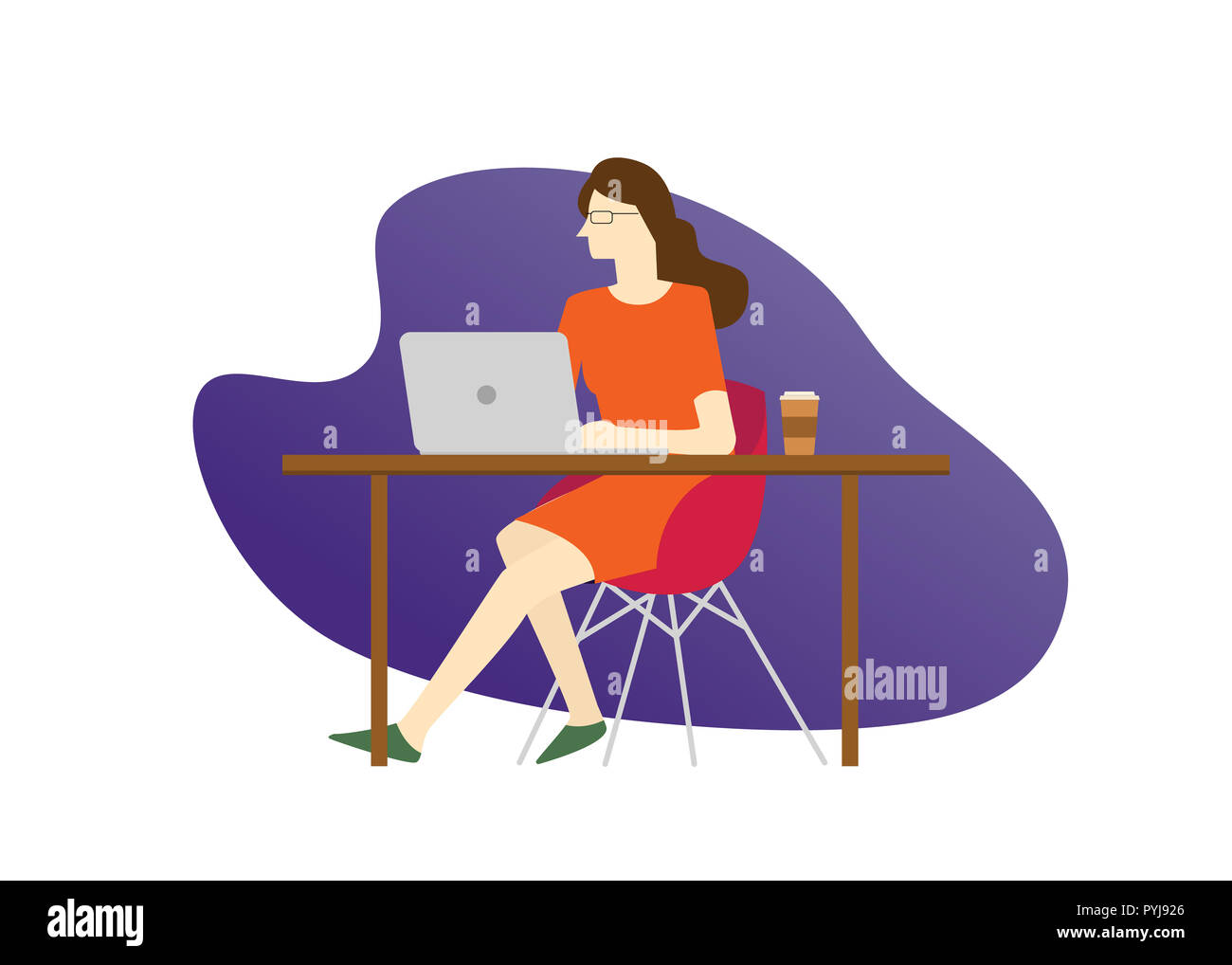 a women in tech business person sitting on the table desk thinking ...