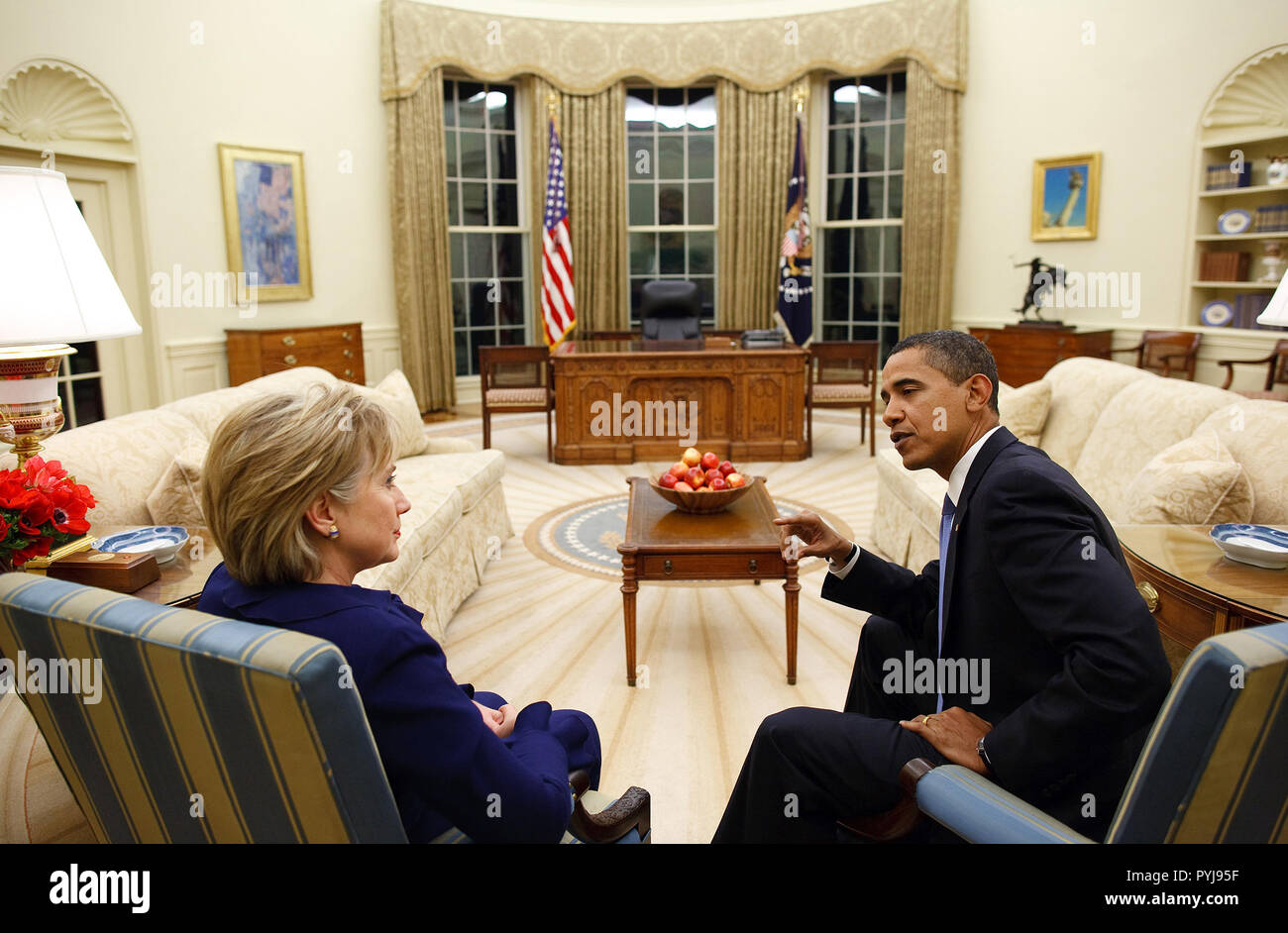 President Barack Obama meets with Secretary of State Hillary Clinton in ...