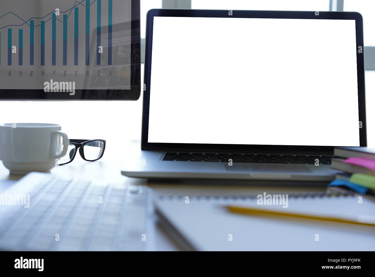 mock up Using laptop with blank screen computer modern Stock Photo - Alamy