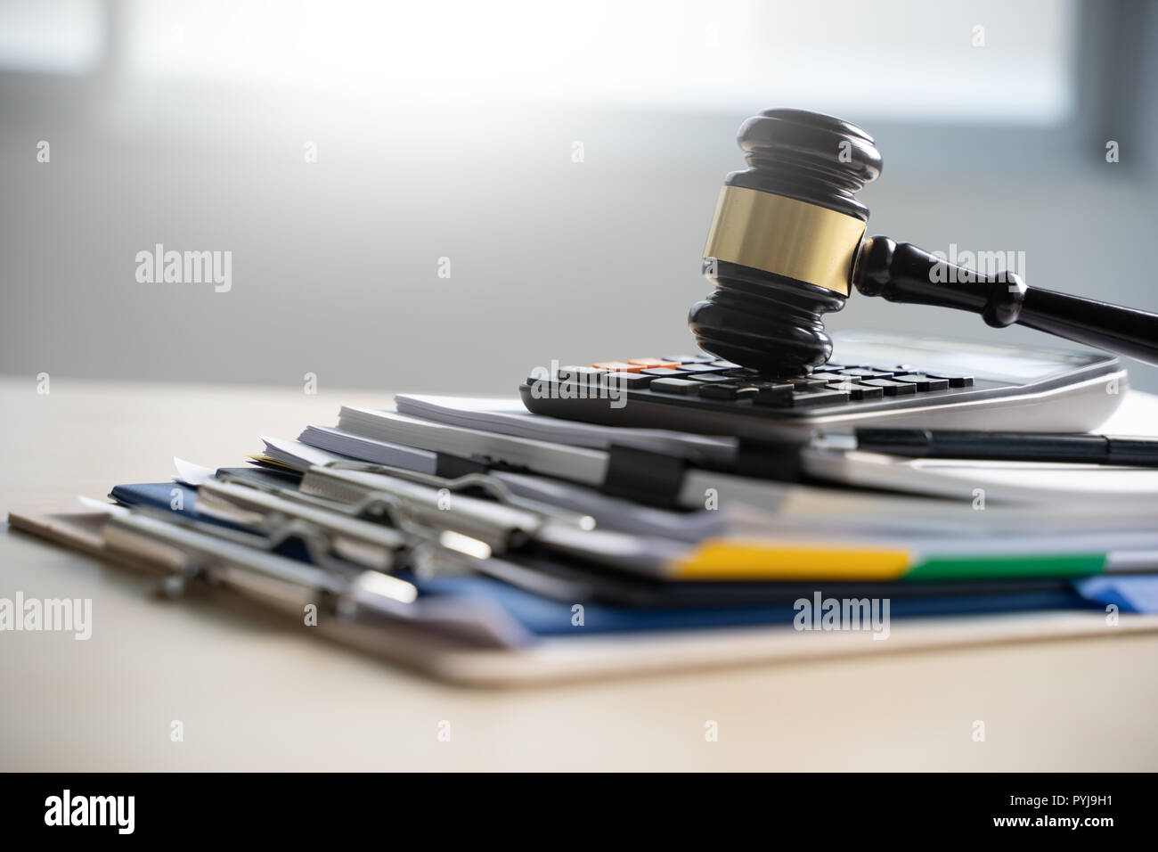 Judge hammer and business report papers, important documents Stock ...