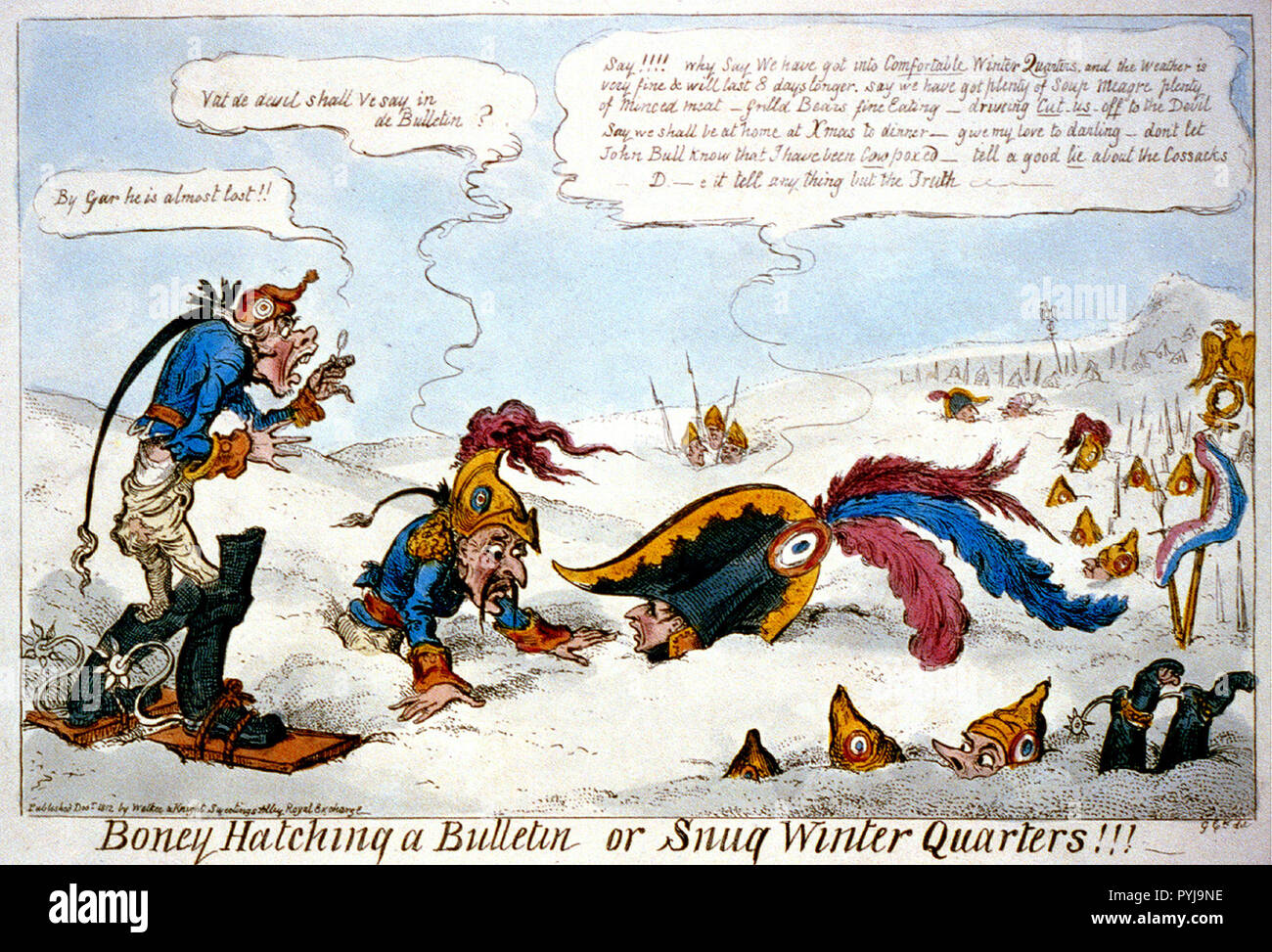 Napoleon's head, wearing an enormous plumed bicorne, emerges from the ...