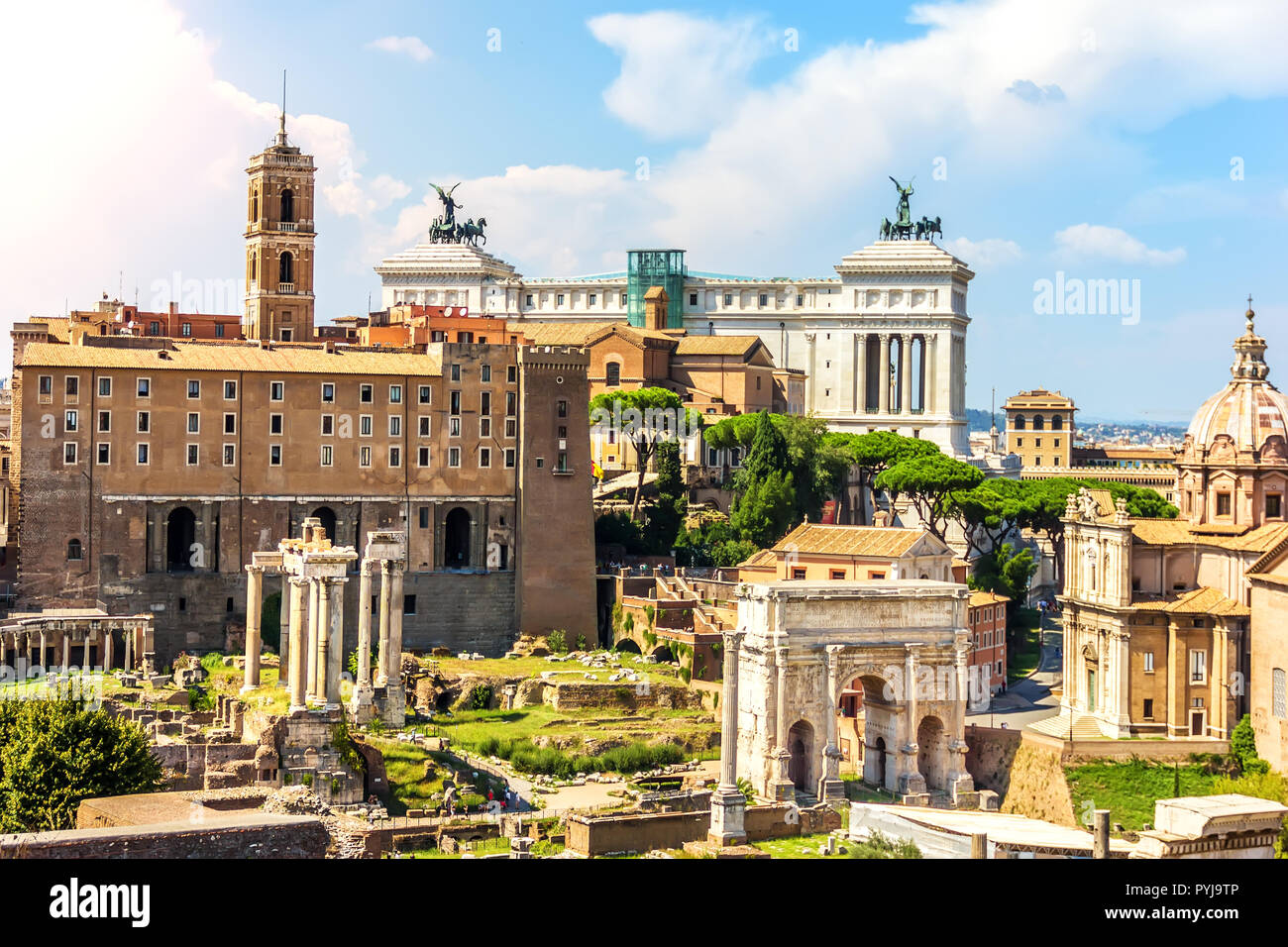 Roman Forum, view on the Tabularium, the Temple of Castor and Pollux ...