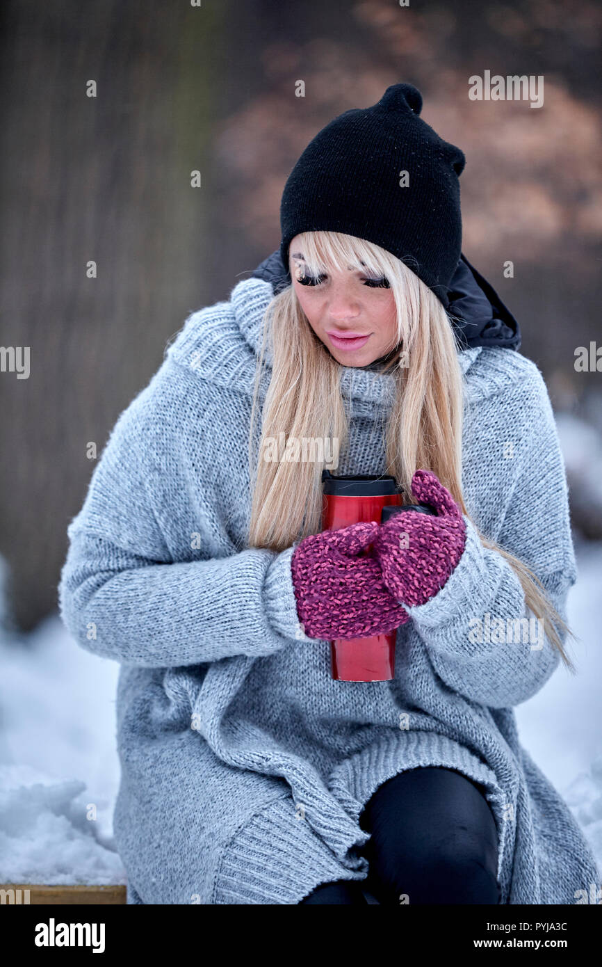 Stylish Model in winter setting Stock Photo - Alamy