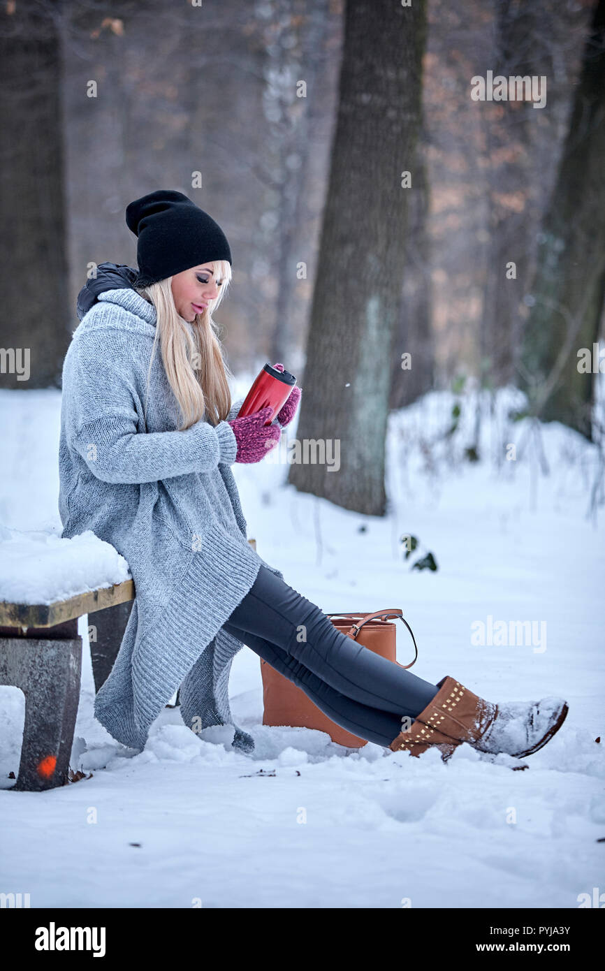 Stylish Model in winter setting Stock Photo - Alamy