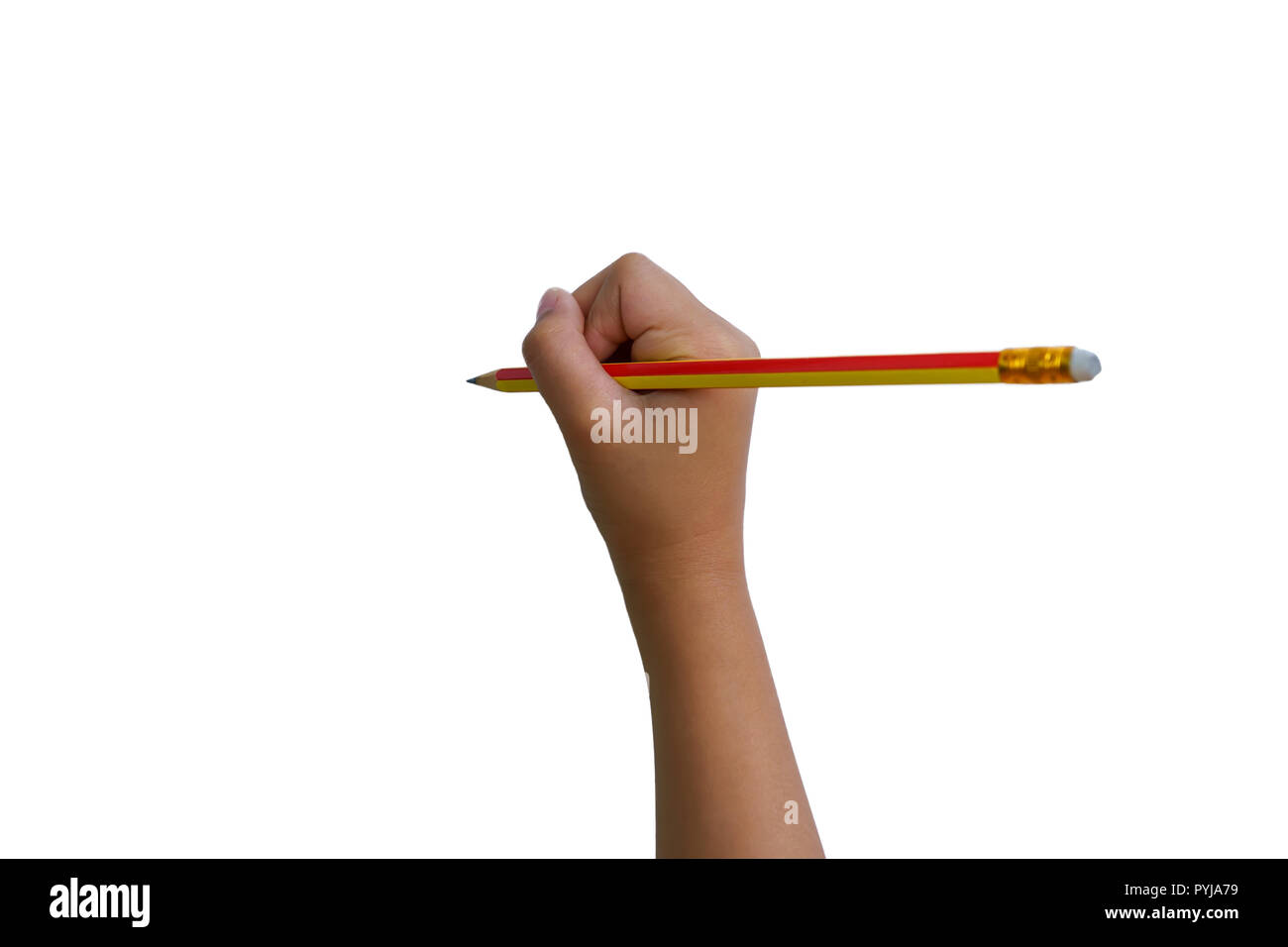 A girl is use pencil to write on a white backgrounds Stock Photo - Alamy