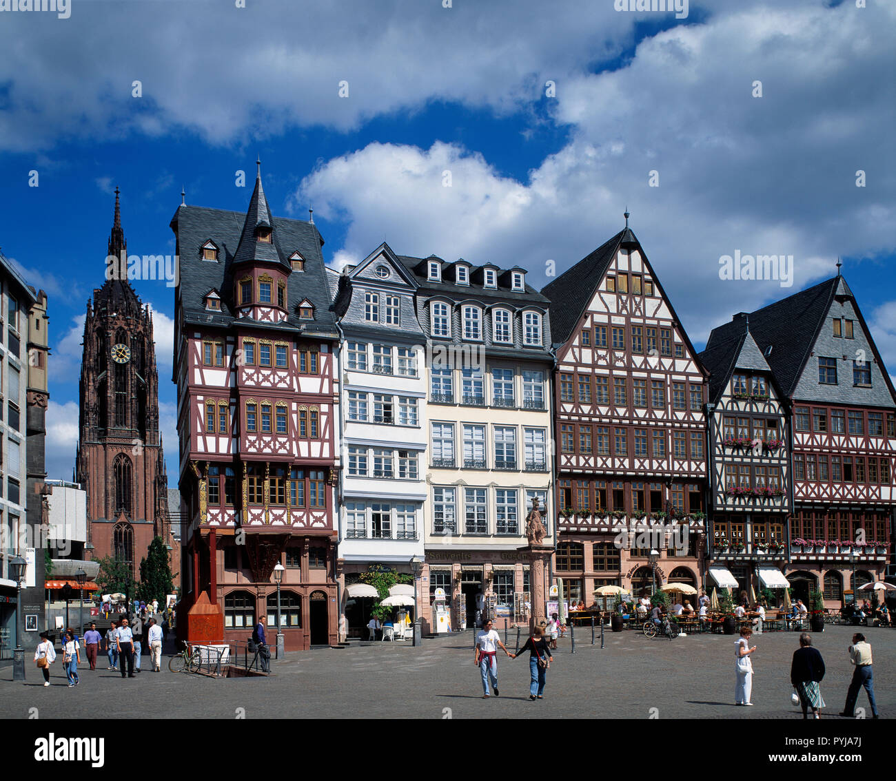 Germany. Frankfurt. Old quarter square with view of Romer cathedral ...